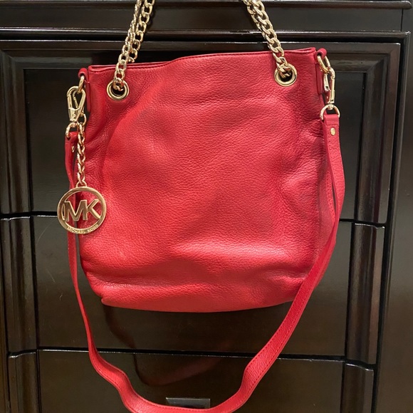 Michael Kors | Bags | Mk Red Pebbled Leather Messenger Bag | Poshmark